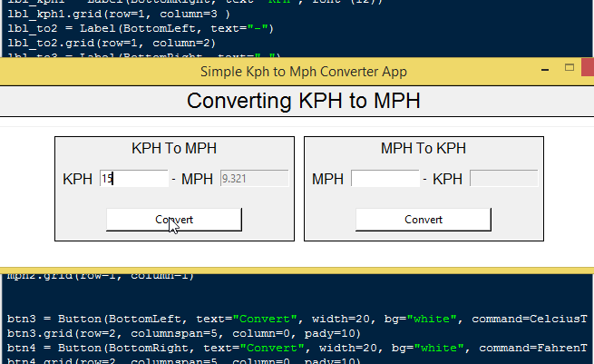 Simple Kph to Mph Converter App in Python Free Source code | SourceCodester
